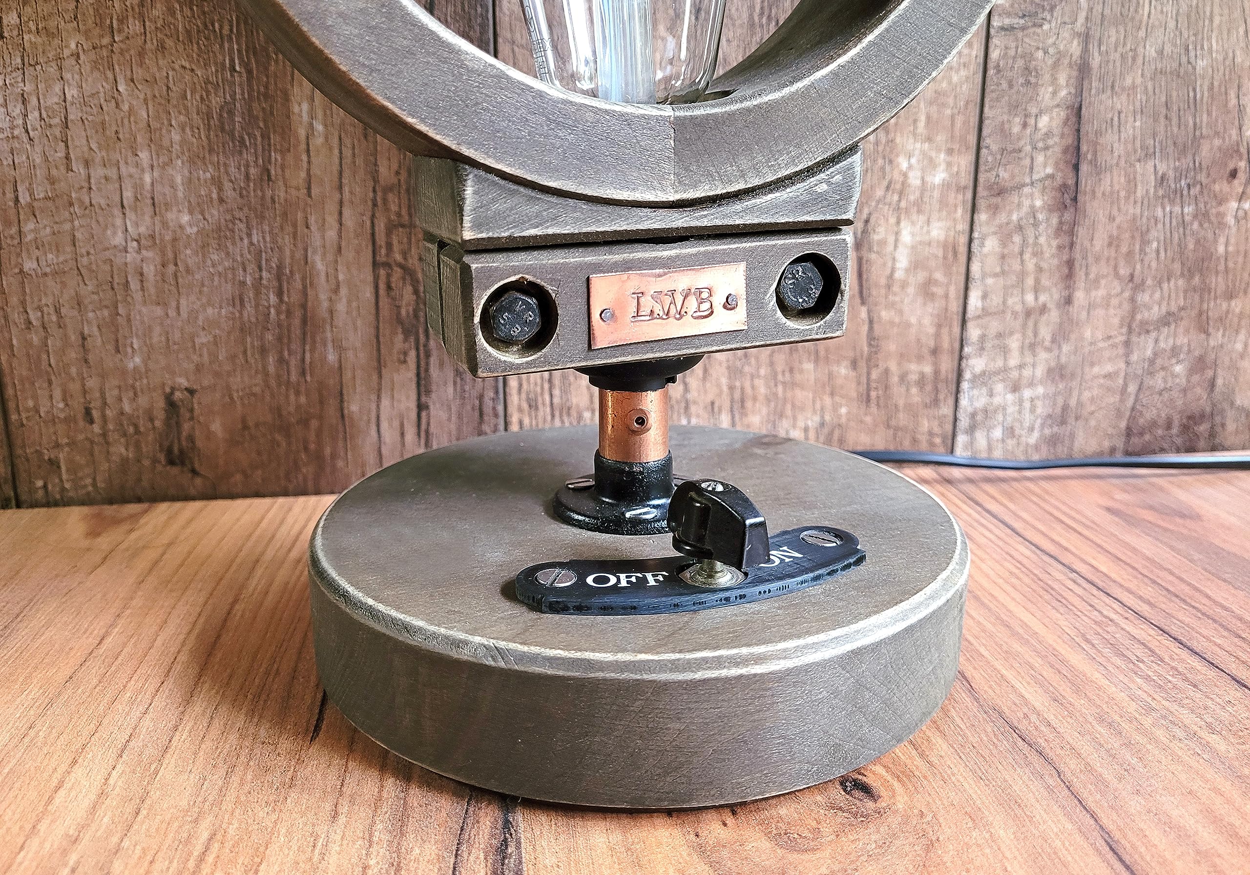 Wooden table lamp LWB, handmade steampunk author's design solid wood brass aged wood vintage rustic