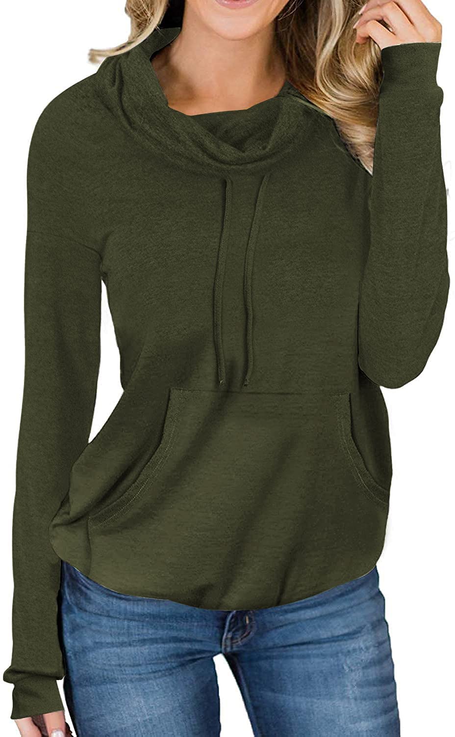 Zwurew Women Casual Loose Sweatshirts Cowl Neck Long Sleeve Pullover with Pocket
