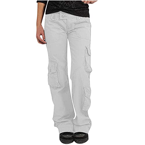 Wide Leg Cargo Pants with Pockets for Womens 90s Vintage Streetwear Combat Military Trouser Y2K Parachute Pants Gray