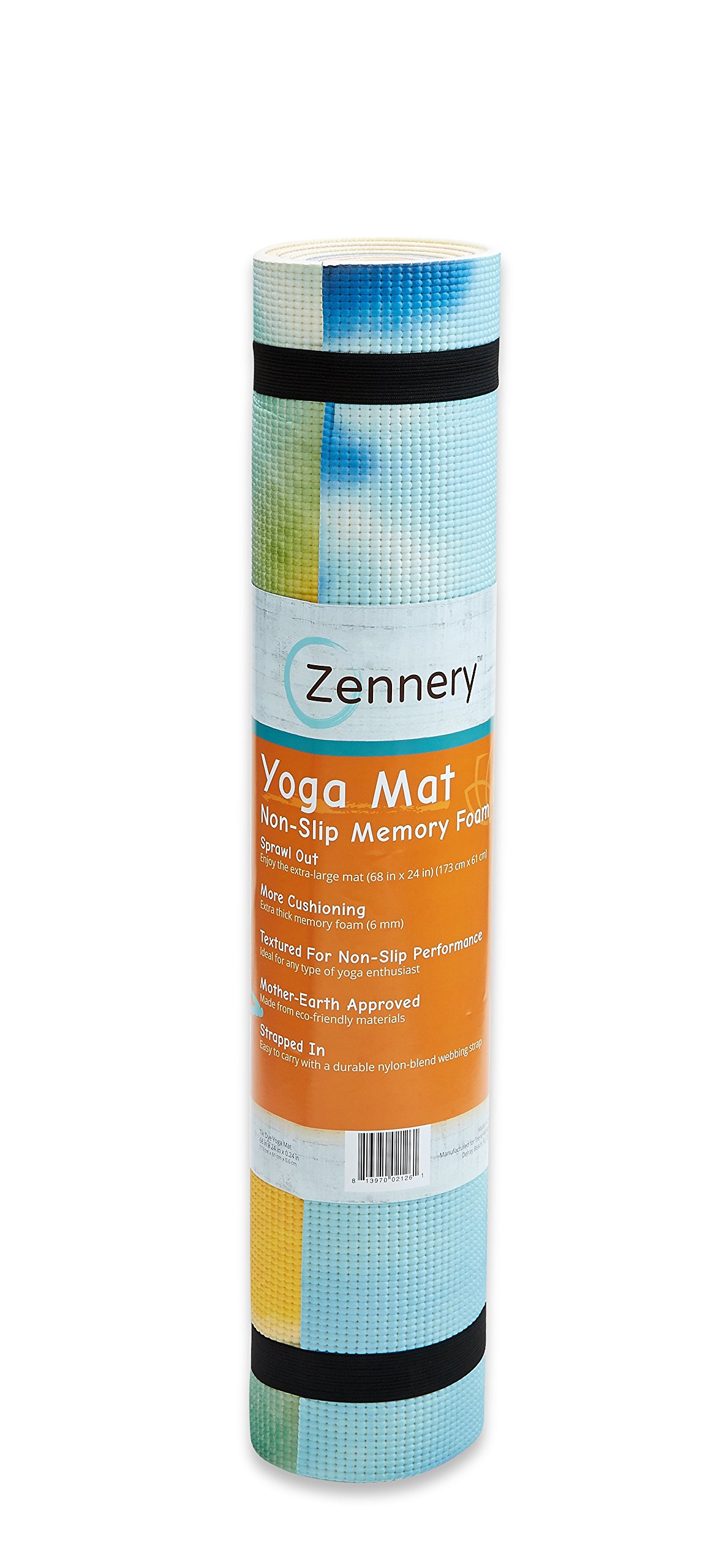 Zennery - Best All Purpose, Professional - Non-Slip - Extra Durable - 2 Sided, Textured Exercise Yoga Mat ¼ inch Extra Thick, Deluxe (68” X 24”) with Carrying Strap, Phthalate Free Tie Dye