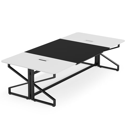 Tribesigns 8FT Conference Table, Modern Rectangular Meeting Room Table with Cable Grommet, 94.48L x 47.24W x 29.52H Inch, Large Seminar Table for Home Office, Meeting Room (White and Black)