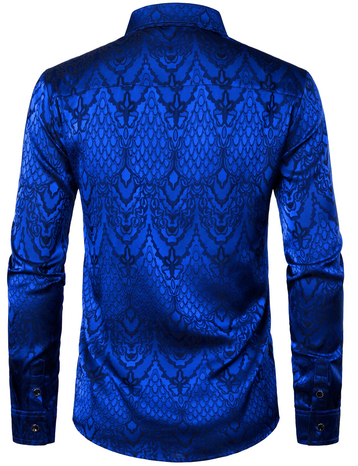 ZEROYAA Men's Hipster Slim Fit Long Sleeve Gothic Jacquard Button Up Dress Shirts for Party Prom ZLCL32-Royal Blue Large
