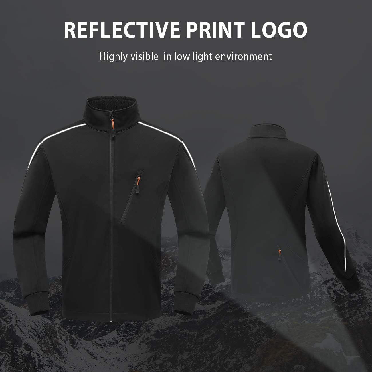 Wantdo Men's Winter Cycling Thermal Jacket Warm Soft Shell Windproof Running Jacket Waterproof Fleece Windbreaker Reflective