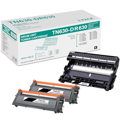 TN630 Toner & DR630 Drum: Compatible TN-630 Toner & DR-630 Drum Replacement for Brother HL-L2380DW HL-L2300D HL-L2340DW MFC-L2740DW MFC-L2700DW MFC-L2720DW DCP-L2540DW Printer(Black, 3 Pack)