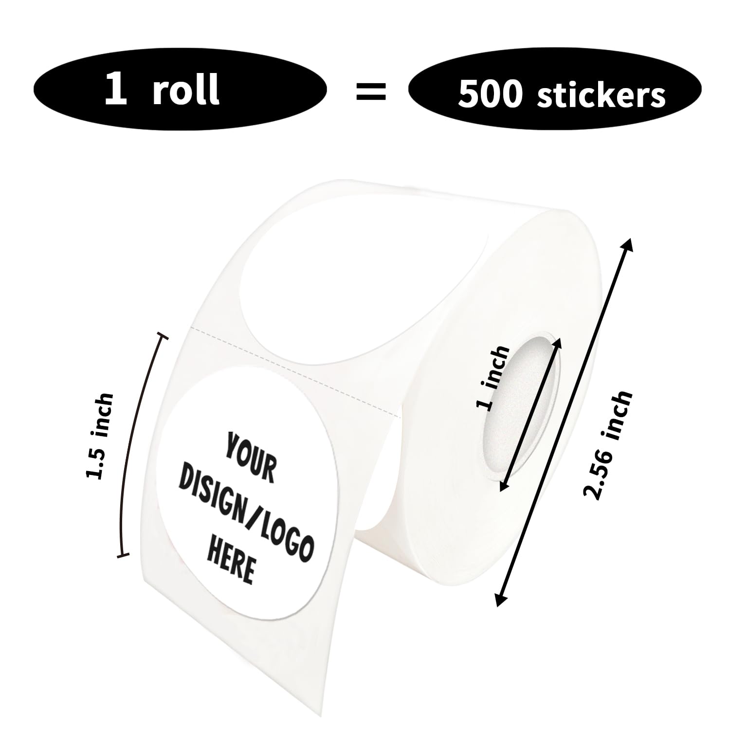 Yeachlaing 1.5 Inch White Round Thermal Sticker Labels, Self-Adhesive Circle Direct Thermal Labels, Multi-Purpose Roll Sticker Labels for DIY Logo Design with Perforation Line( 500 Labels,1 Roll)