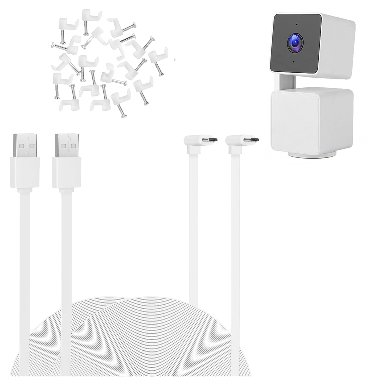 UYODM 2Pack 30FT Micro USB Extension Cable Compatible with WYZE Cam Pan V3, L-Shape 90 Degree Extension Charging Cable Power Your WYZE Cam Pan V3 Continuously - White