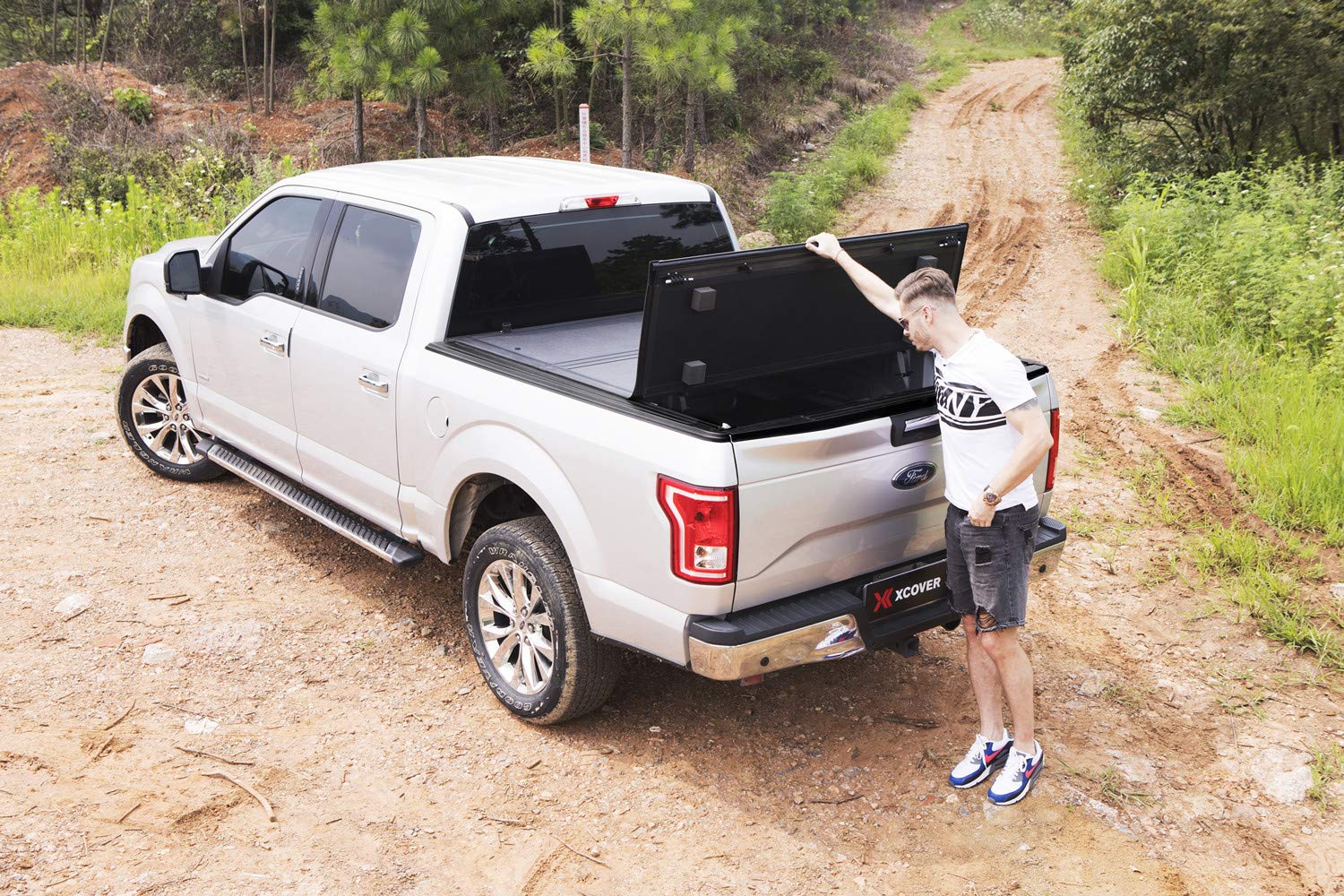Xcover Low Profile Hard Folding Truck Bed Tonneau Cover, Compatible with 2015-2024 F150 Pickup 6.5 Ft Bed