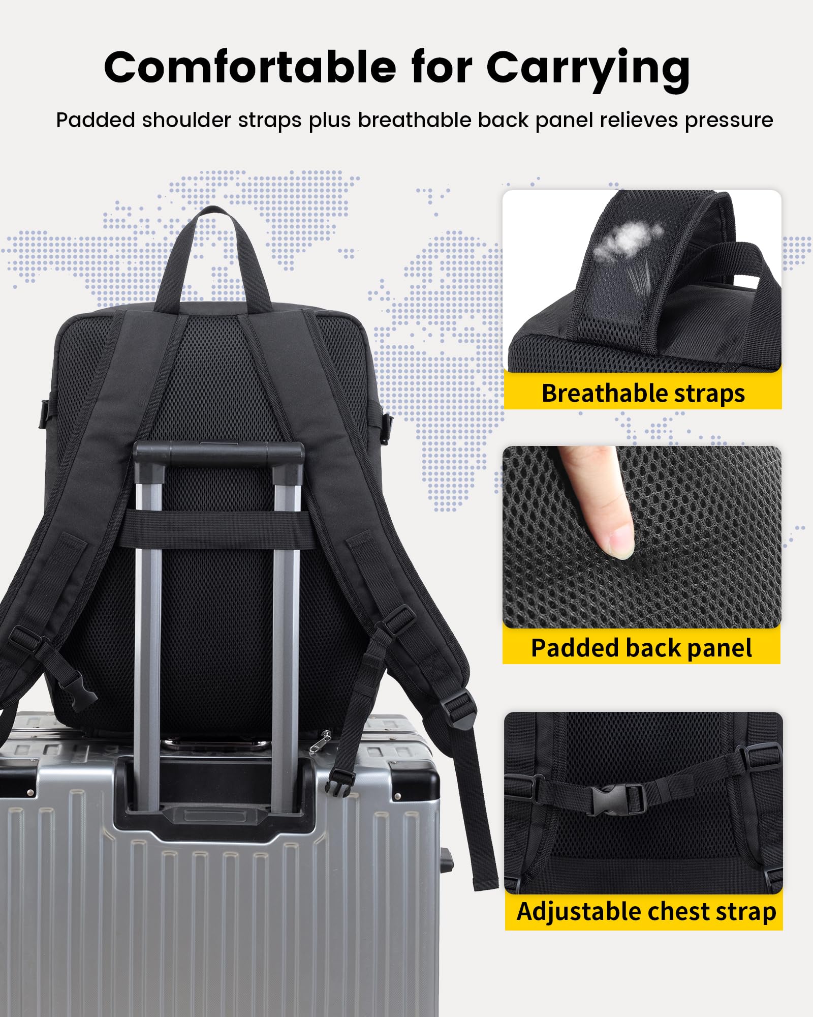 Vorspack Travel Backpack for Women Men - Carry On Backpack for Airplanes Large Laptop Backpack Casual Daypack with Shoe Compartment for Travel Work College - Black