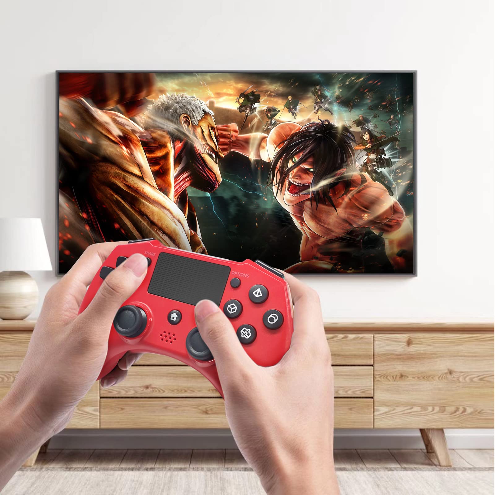 ZFY Wireless Controller Compatible with PS4/Slim/Pro/PC with 6-Axis Motion Sensor, PS4 Controller for Kids and Adults Red