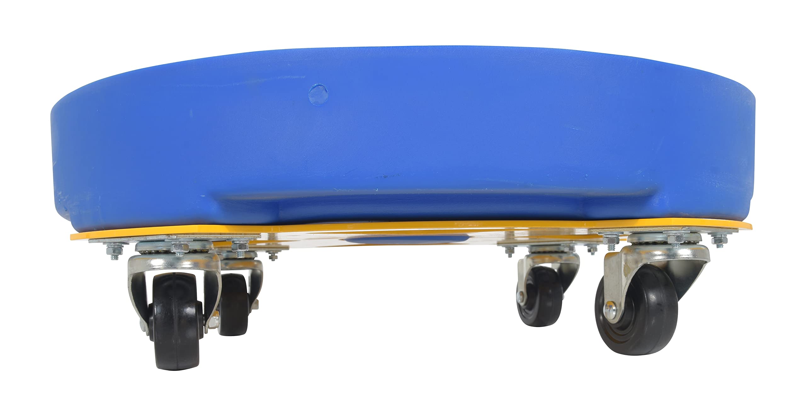 Vestil DRUM-DP-HD-55-BU Polyethylene Heavy Duty Drum Dolly 55 Gallon 24-1/4 in. x 24-1/4 in. x 8-1/2 in. 600 Lb. Capacity Blue/Yellow