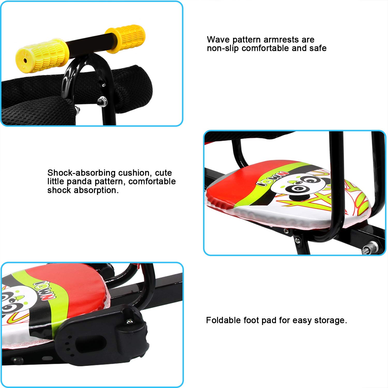 Together-life Front Mounted Child Bicycle Seat with Handrail and Pedal Bike Kids' Safety Seats Front Seat Saddle Cushion