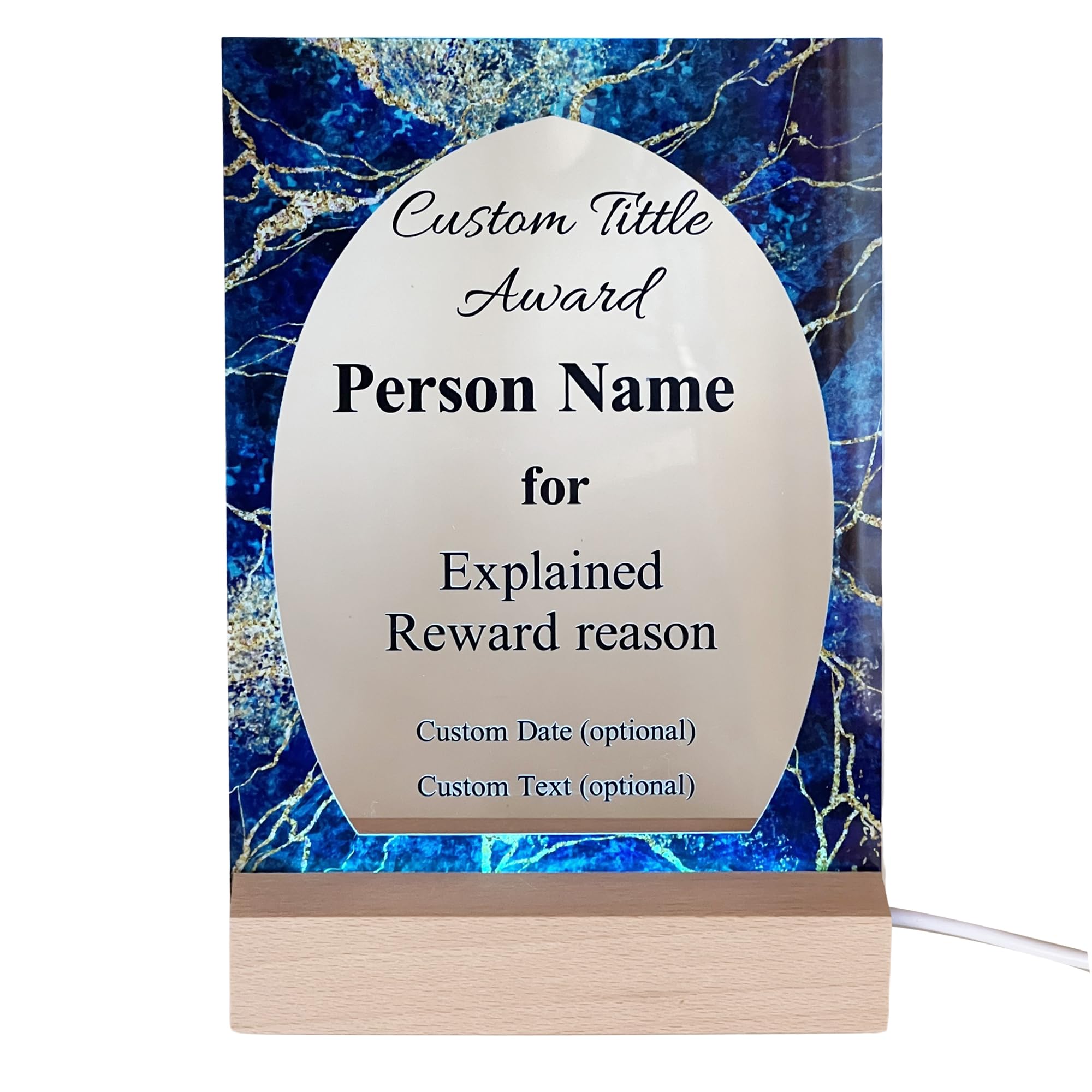 Tina&Co Customizable Award Plaque,Custom Award Plaque, Personalized Trophy Award,6 types of marble backgrounds, 5 shapes, 4 Base, with the option to add text or photos. (Award Plaque)