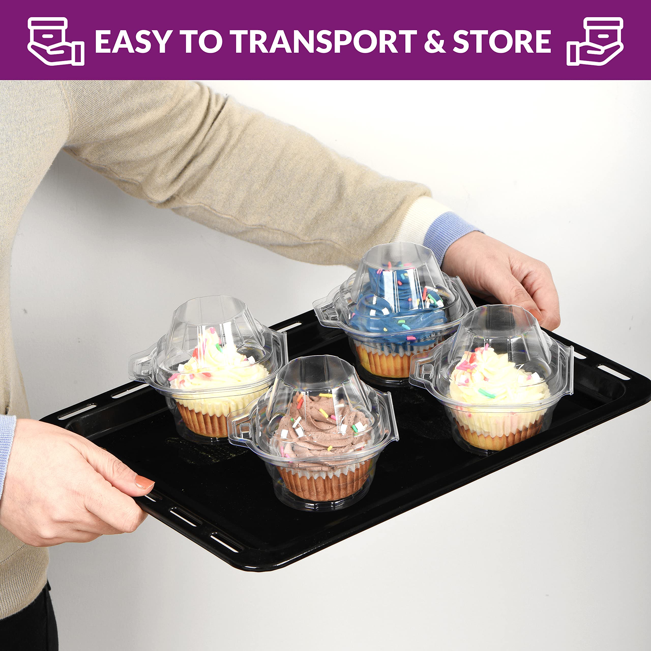 True 7 - [75 Pcs] Individual Cupcake Containers Disposable Clear Plastic Cupcake Holders with Airtight Deep Dome Lid Stackable Single Cupcake Boxes for Home Baking Party Wedding, Cake Shop