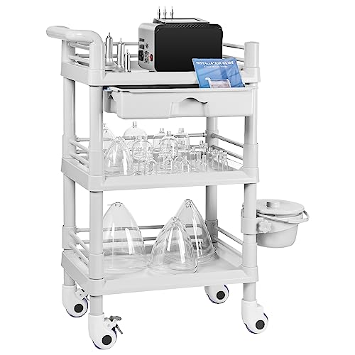 Vacuum Therapy Machine with 1800ML Cups and 3 Tier Heavy Duty Beauty Trolley Cart with Wheels