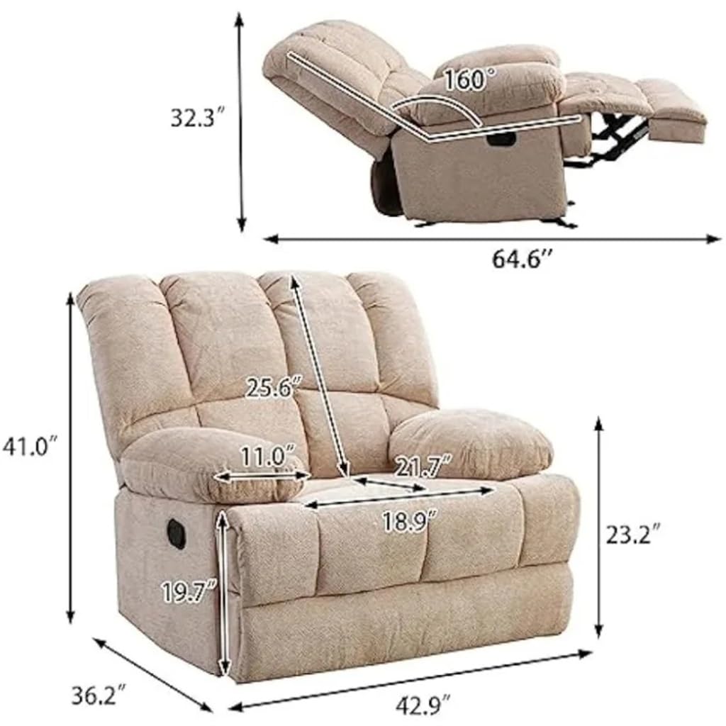 YTYZC Oversized Rocker Recliner Chair, Manual Recliner Single Sofa Couch, Soft Fabric Overstuffed Rocking Chair