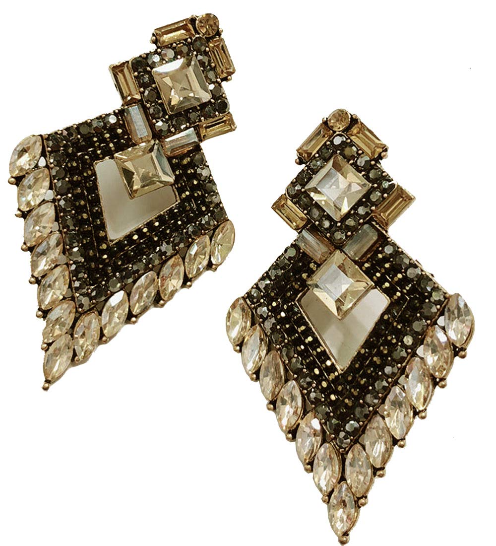 Very Large Art Deco Antique Vintage Retro Style Yellow Amber Gold Citrine Bridal Bridesmaid Wedding Prom Pageant Statement Cluster Earrings