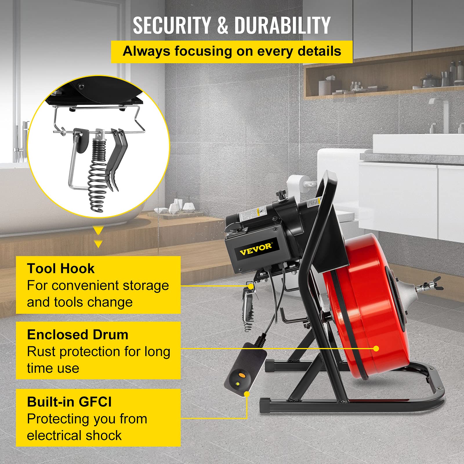 VEVOR Drain Cleaner Machine 50FTx1/2Inch, Sewer Snake Machine with 4 Cutter & Foot Switch, Electric Drain Auger for 2" to 4" Pipesā¦