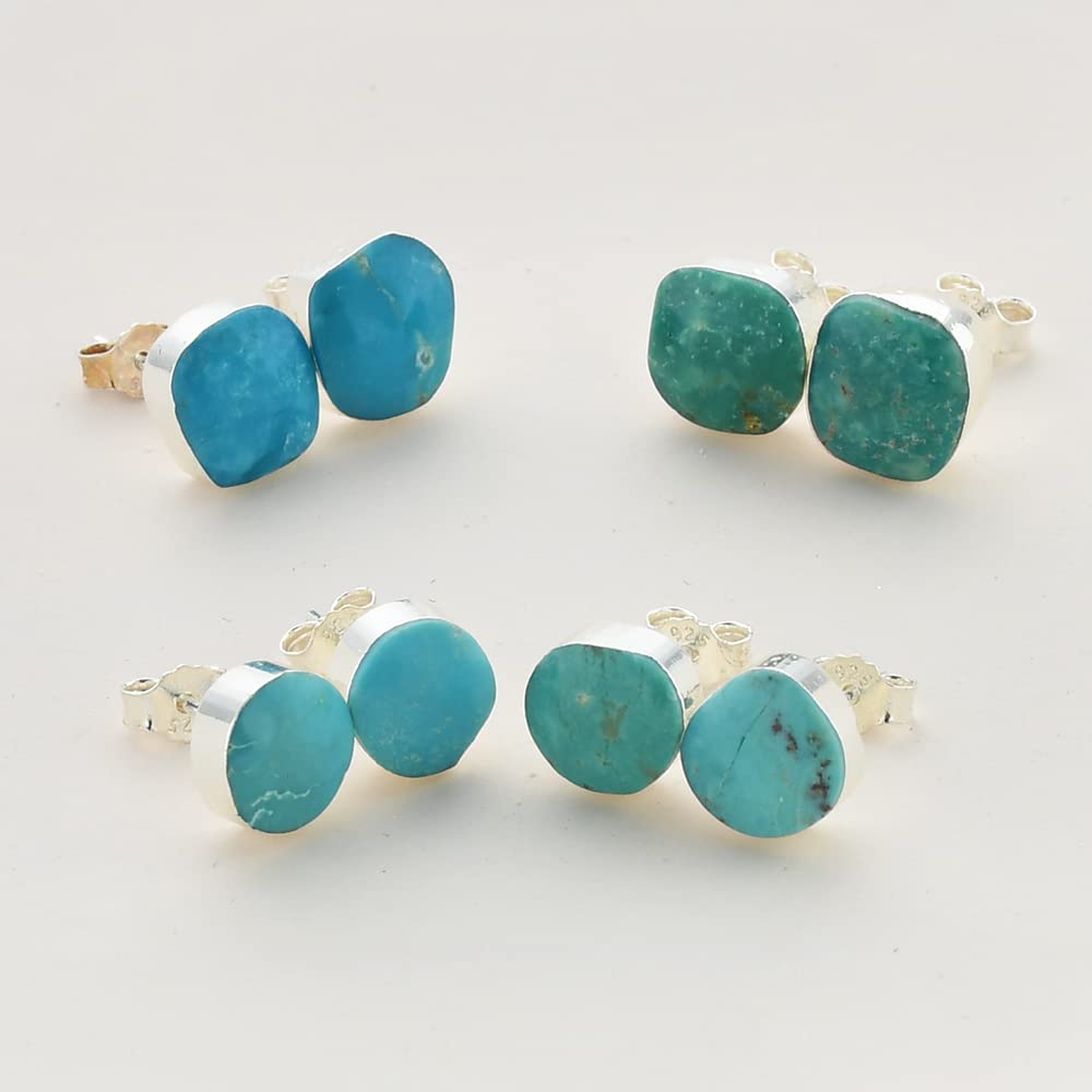 ZENGORI 1 Pair 925 Sterling Silver Natural Freeform Turquoise Stud Earrings Women Jewelry SS043