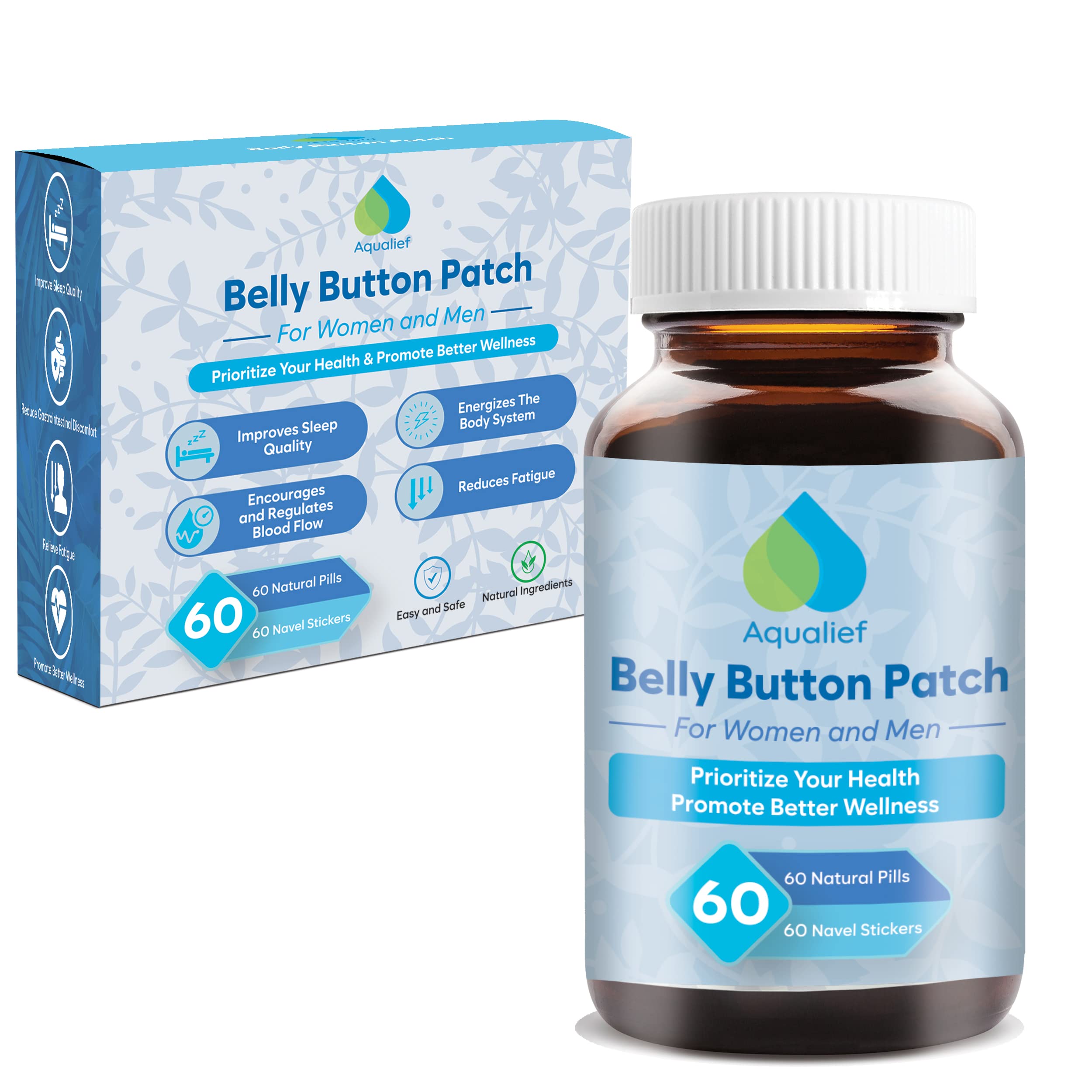YETAIM Mugwort Belly Button Patch, 60 PCS Natural Mugwort Pill and 60 PCS Belly Button Sticker for Men and Women,Safe and Easy, Premier Quality (Blue)