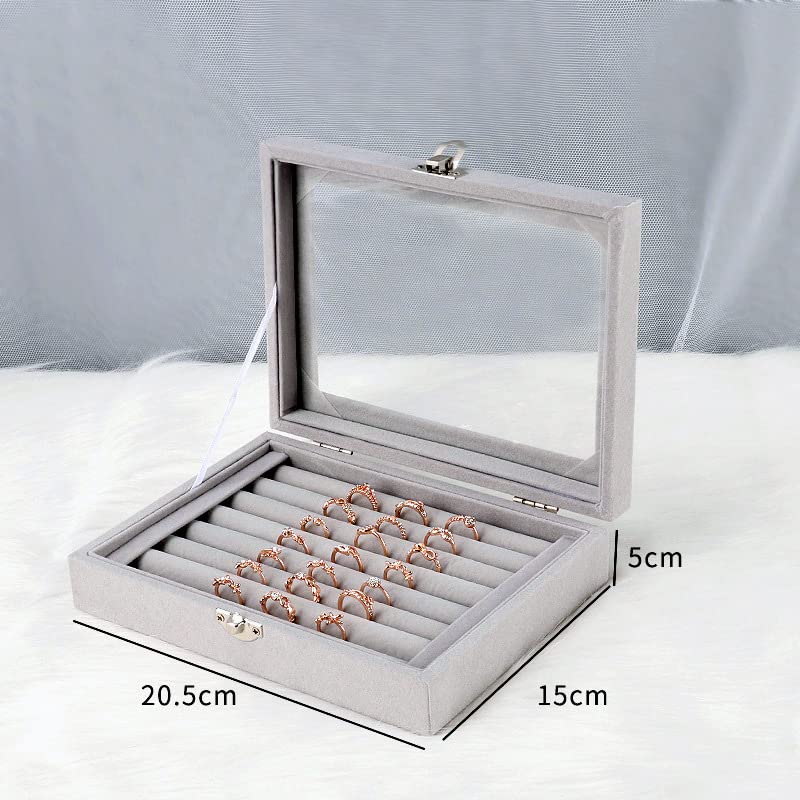 Velvet Glass Jewelry Display Storage Box Ring Earrings Tray Organizer Ring Holder Necklace Jewelry Box (Ring Tray)
