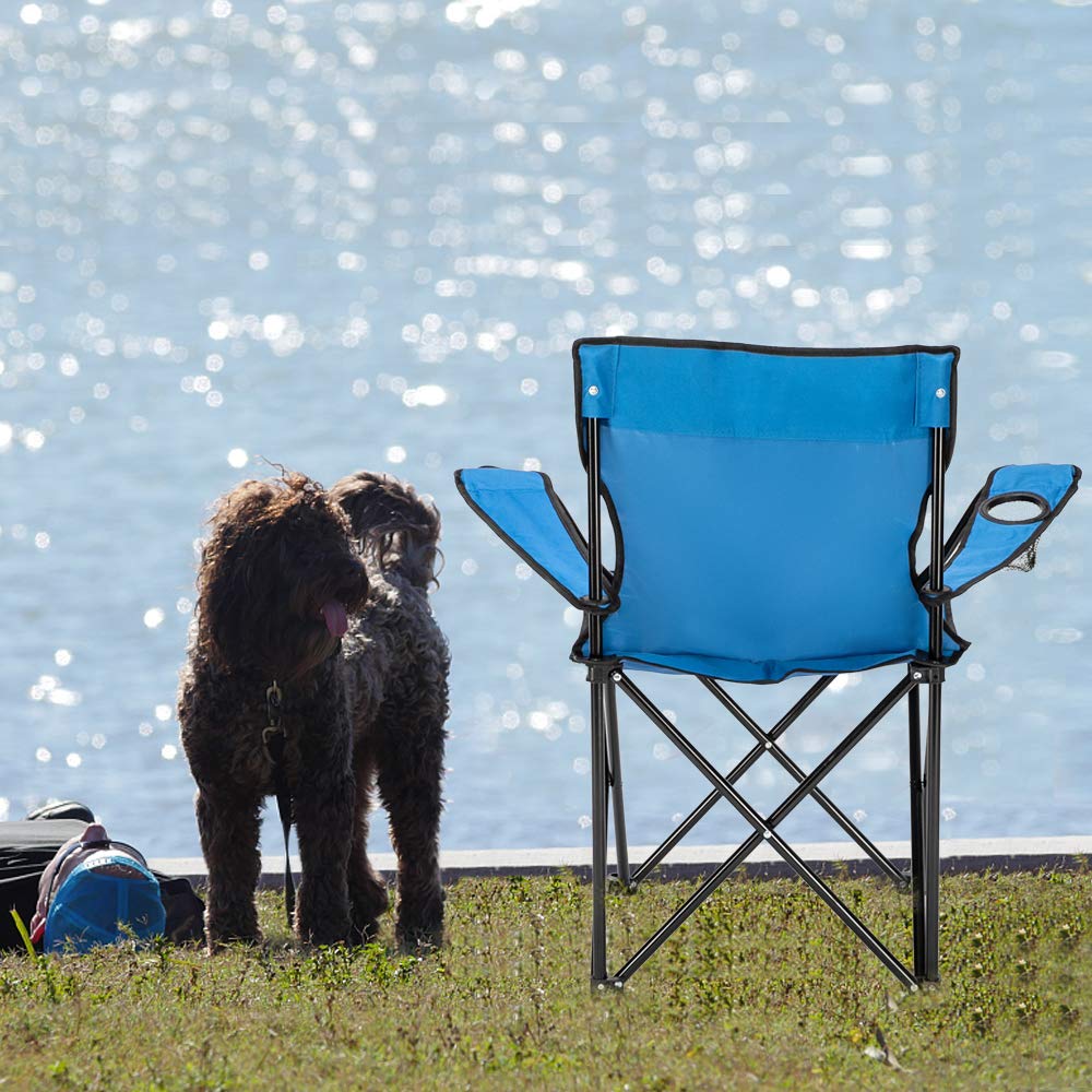 SSLine Folding Beach Camping Chair Portable Lightweight Lawn Chairs w/Back and Arm Outdoor Small Compact Hiking Picnic Chairs with Carry Bag & Cup Holder - 230lbs Load Capacity