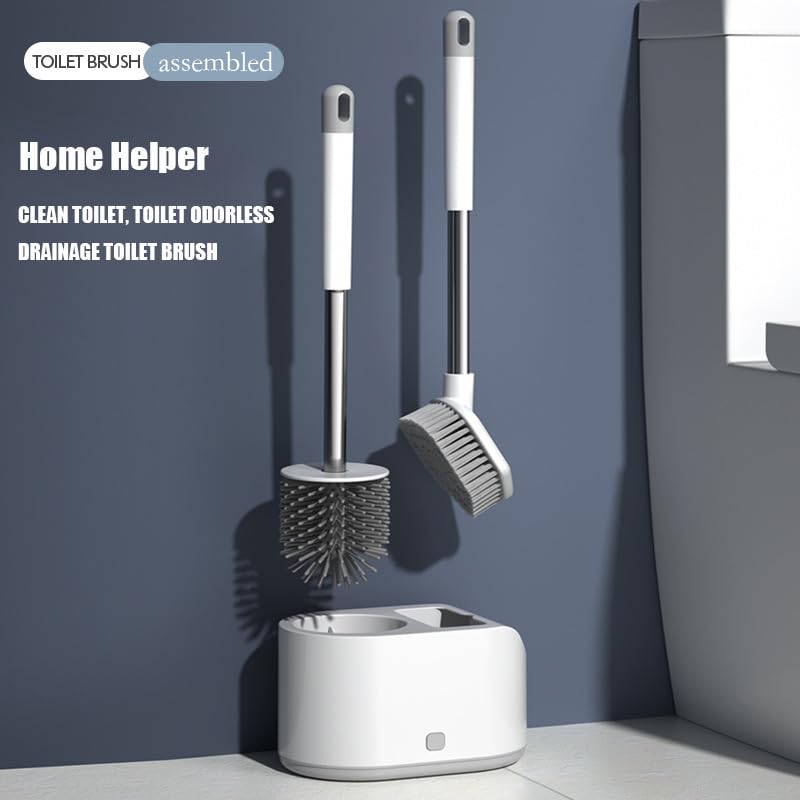 Toilet Brush,2 Pack Toilet Bowl Brush and Holder Set, Silicone Toilet Bowl Brush with Handle,Drip-Proof, Easy to Assemble, Deep Cleaning(Style 3)