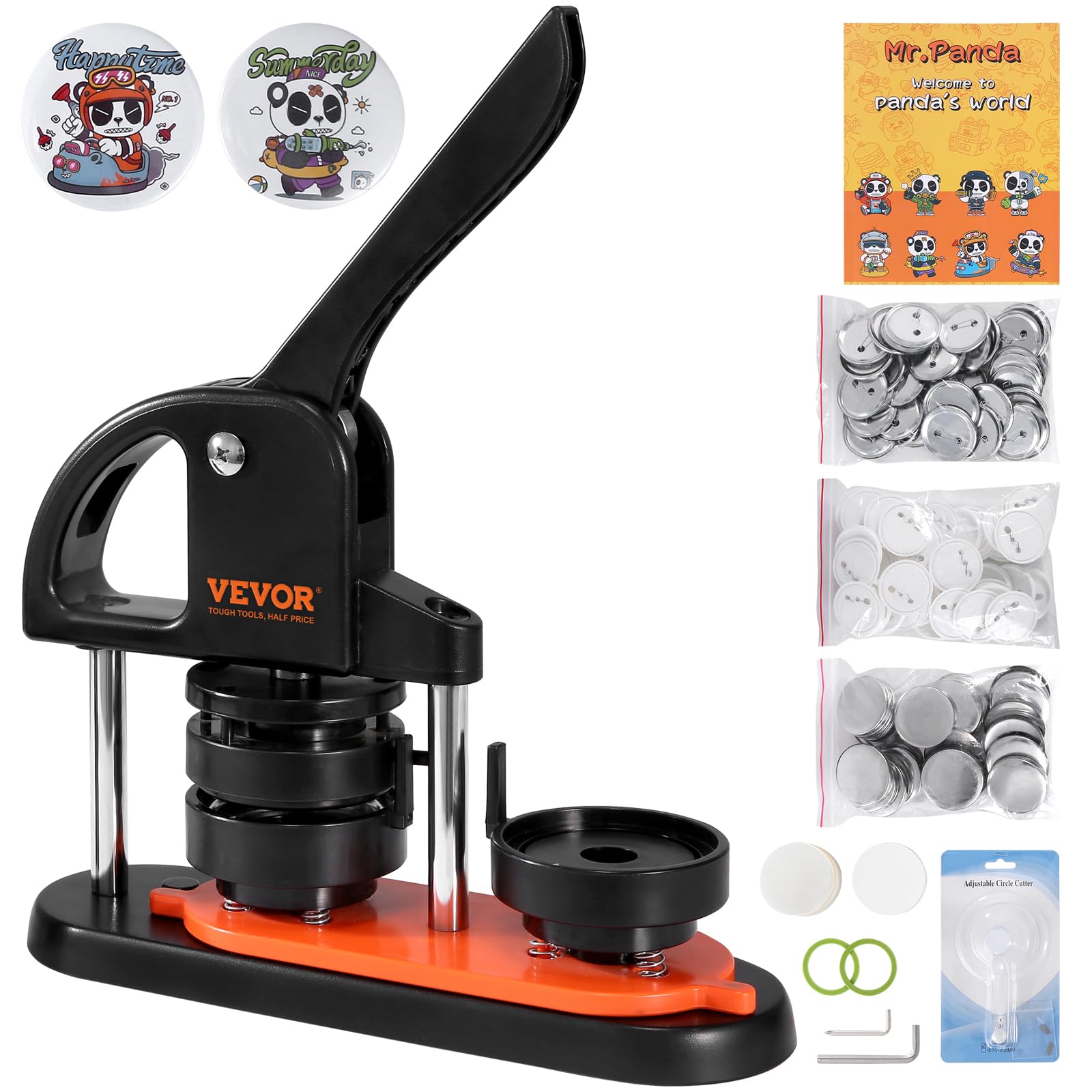 VEVOR Button Maker, 2.28 inch/58mm Pin Maker with 100pcs Button Parts, Ergonomic Arc Handle Punch Press Kit, Button Maker Machine with Panda Magic Book, for Children DIY Gifts and Christmas