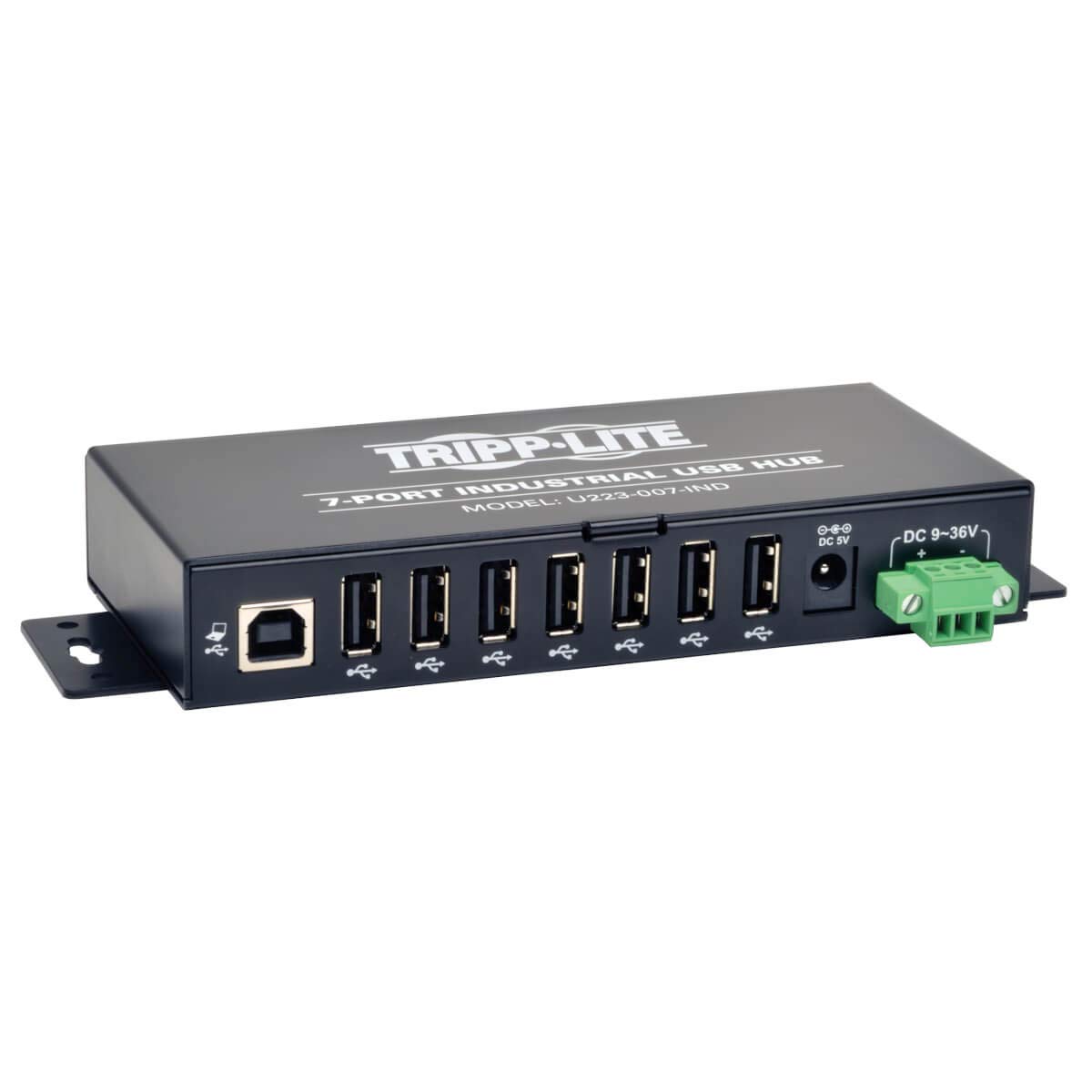 Tripp Lite 7-Port Rugged Industrial USB 2.0 Hi-Speed Hub w 15KV ESD Immunity and metal case, Mountable(U223-007-IND),Black
