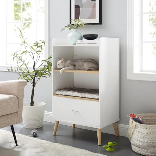 YUSTY 39 Inch Single Back Bookcase Cat Tree-Modern Style-Multifunctional Design-Premium Material-Machine Washable Cushion-Blends Well with Home Decor