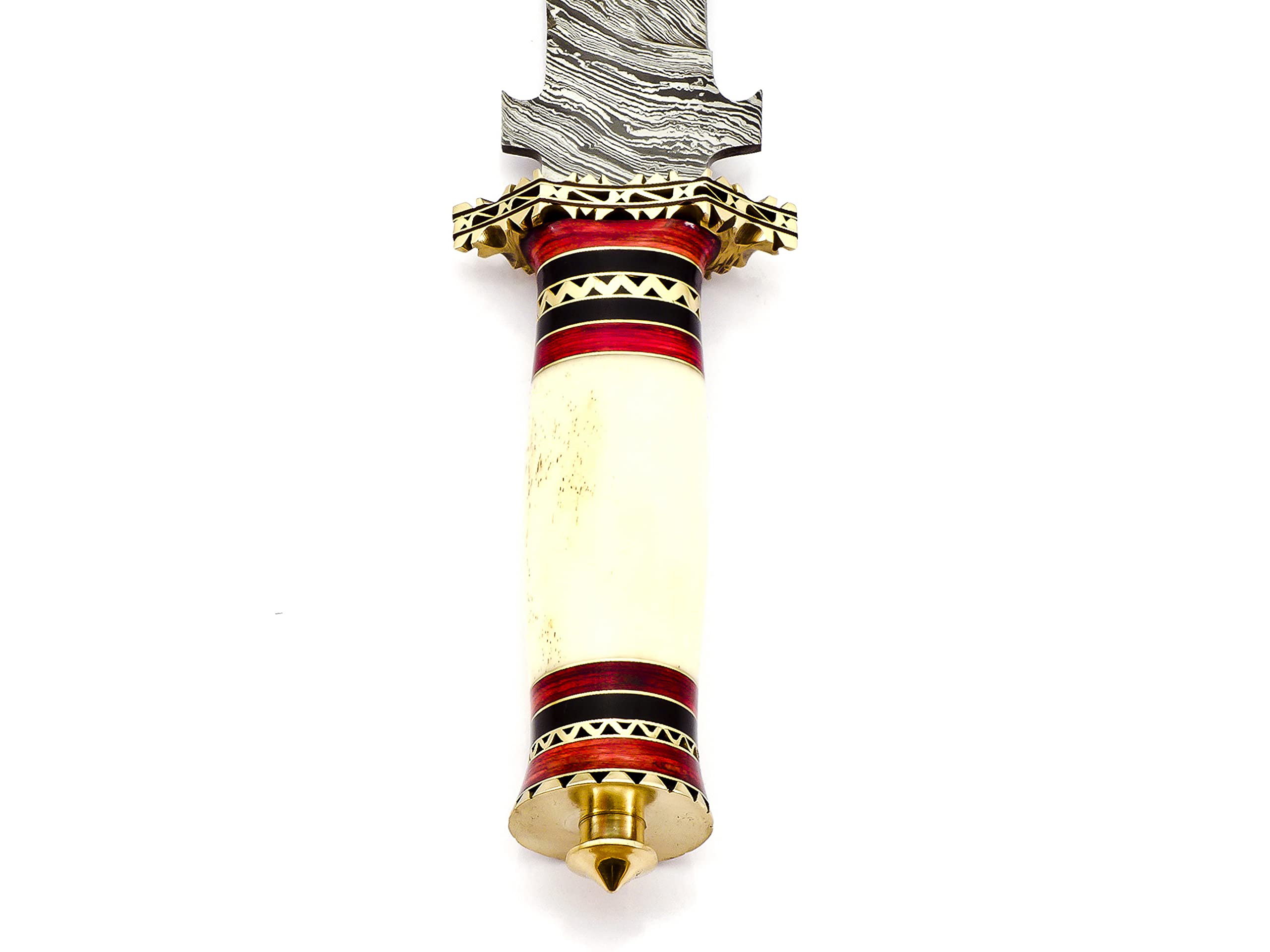 Skokie Knives Custom Damascus Steel Hunting Knife Camel Bone Handle with Brass Spacer -Handmade Premium Quality Edge Fixed Blade β For Multipurpose β Ideal for Survival Hunting Camping Hiking Outdoor Every Day Carry Professional Use Art of Craftsmanship E
