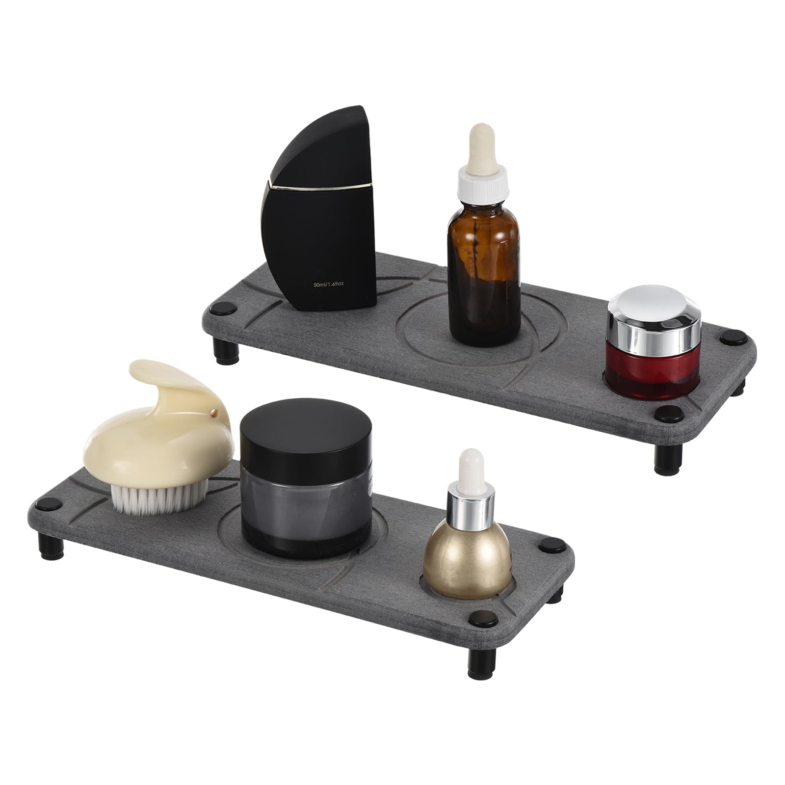 uxcell 2pcs Instant Dry Sink Organizer, Fast Drying Stone Sink Tray, Water Absorbing Stone Tray with Stainless Steel Feet for Bathroom Organization Grey