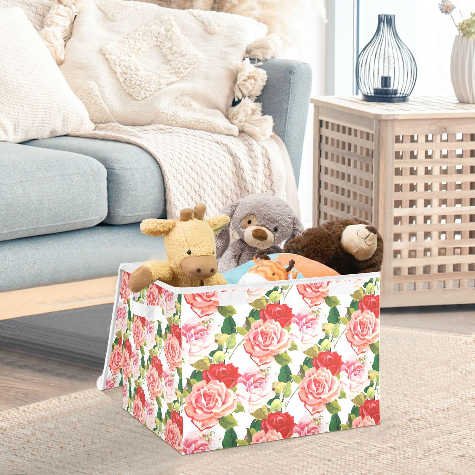 xigua Rose Storage Bin with Lids Larger Collapsible Decorative Cube Storage Bins with Handles Divider for Bedroom Closet Living Room