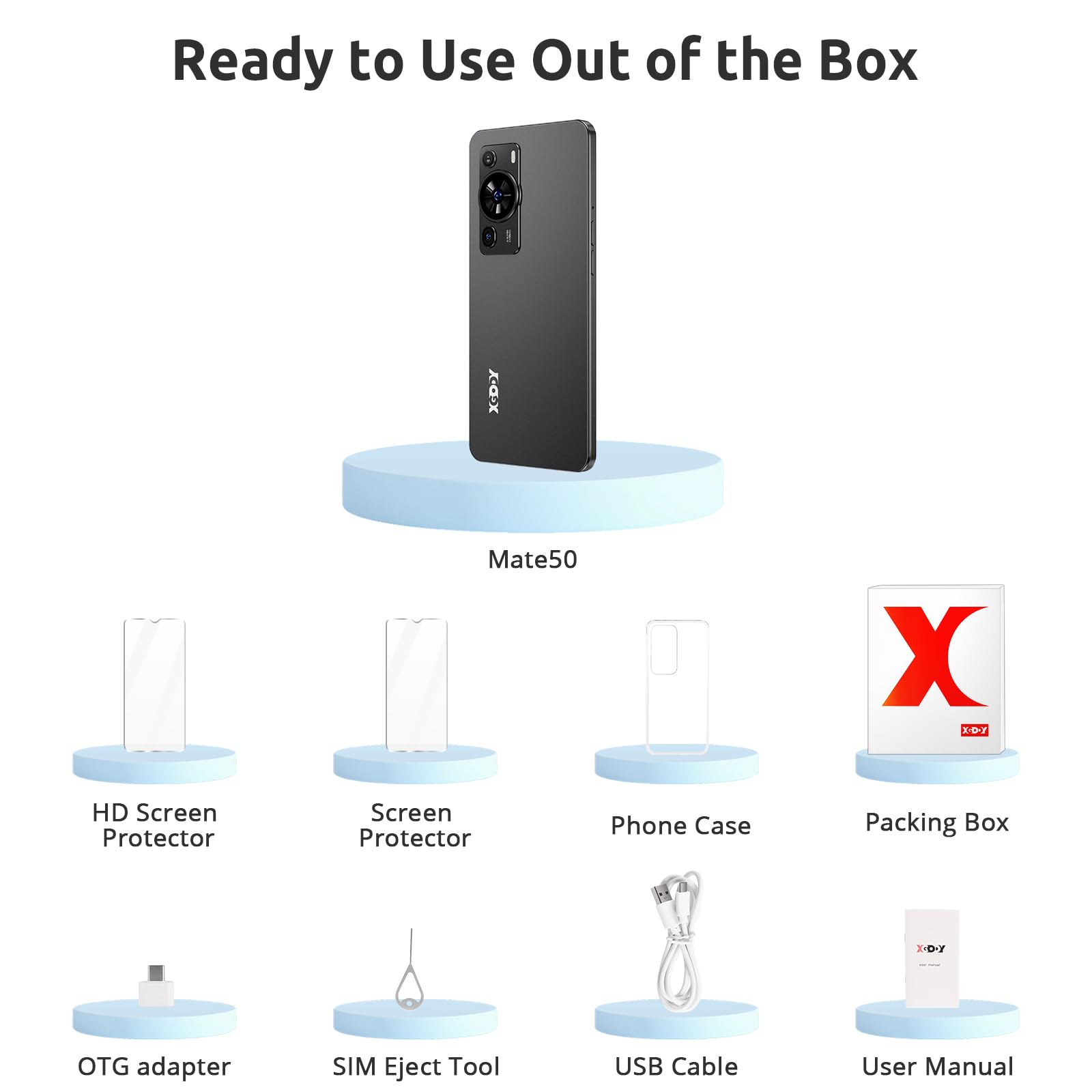 Xgody Mate50 3GB+32GB Octa-Core 4G Unlocked Phones, 6.56'β Incell Screen Dual Sim Unlocked Cell Phones, 4500mAh Battery, Face Unlock, Camera 5MP+18MP Android Smartphones (Black)