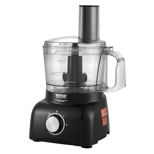 VEVOR Food Processor, 7 Cup Small Vegetable Chopper for Dough, Shredding, Slicing, Electric Meat Processors with 2 in1 Reversible SUS Disc, Large Feed Chute & Pusher, 2 Speed and Pulse for Home Use