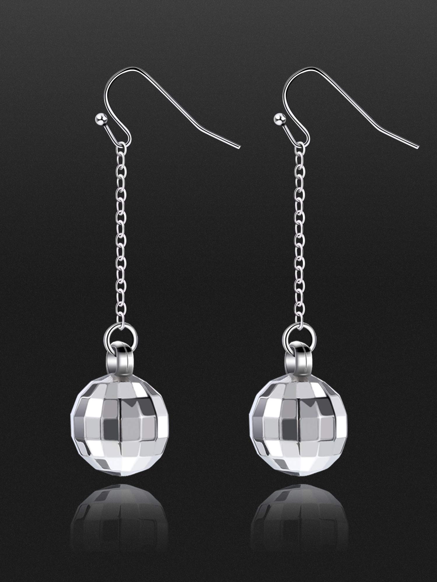 Tatuo 4 Pairs Disco Ball Earrings 60's Earrings Silver 70's Disco Ball Earrings for Women Disco Outfit Accessories