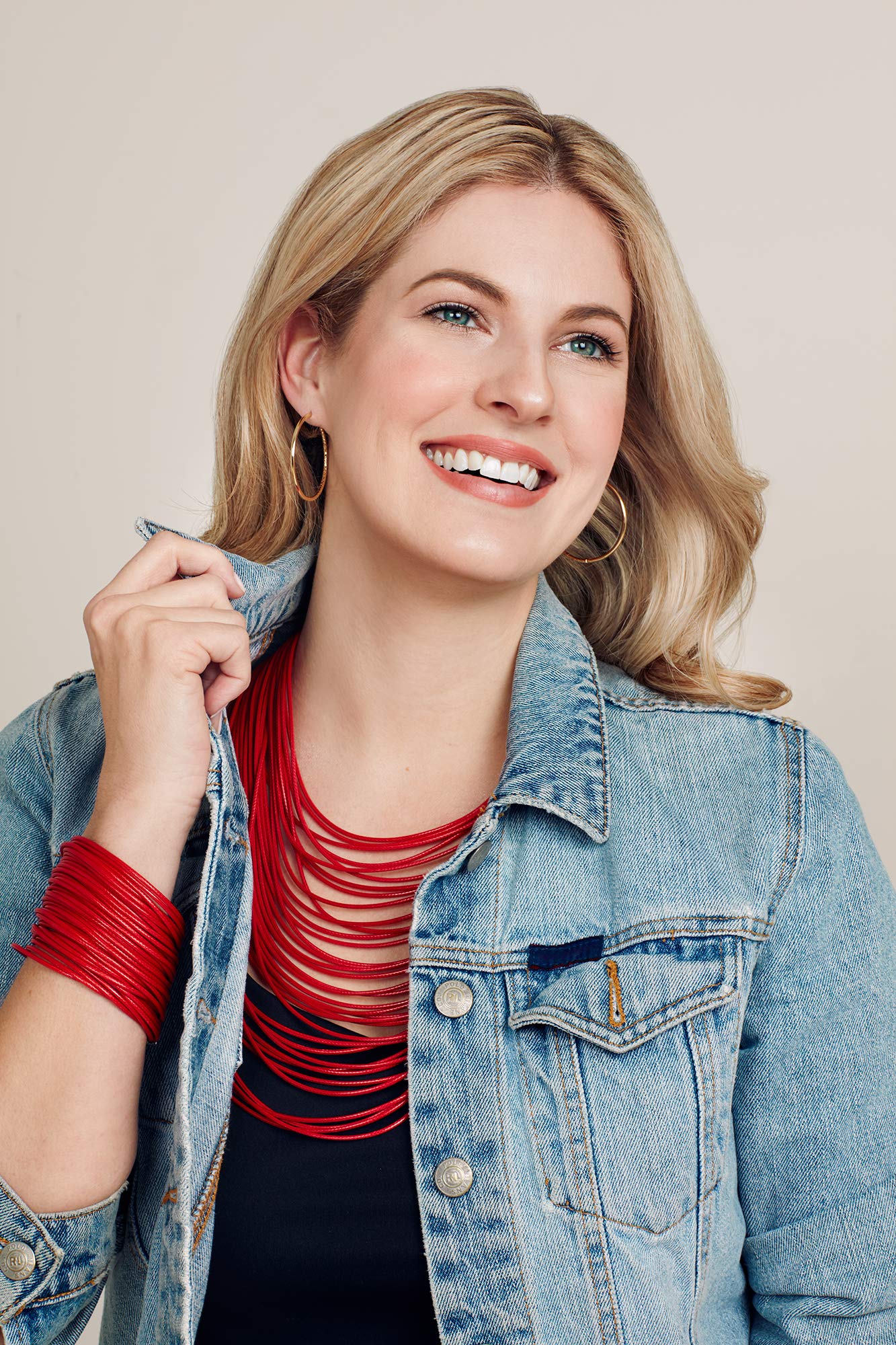 ZENZII Multi Strand Statement Bib Necklace for Women (Red)