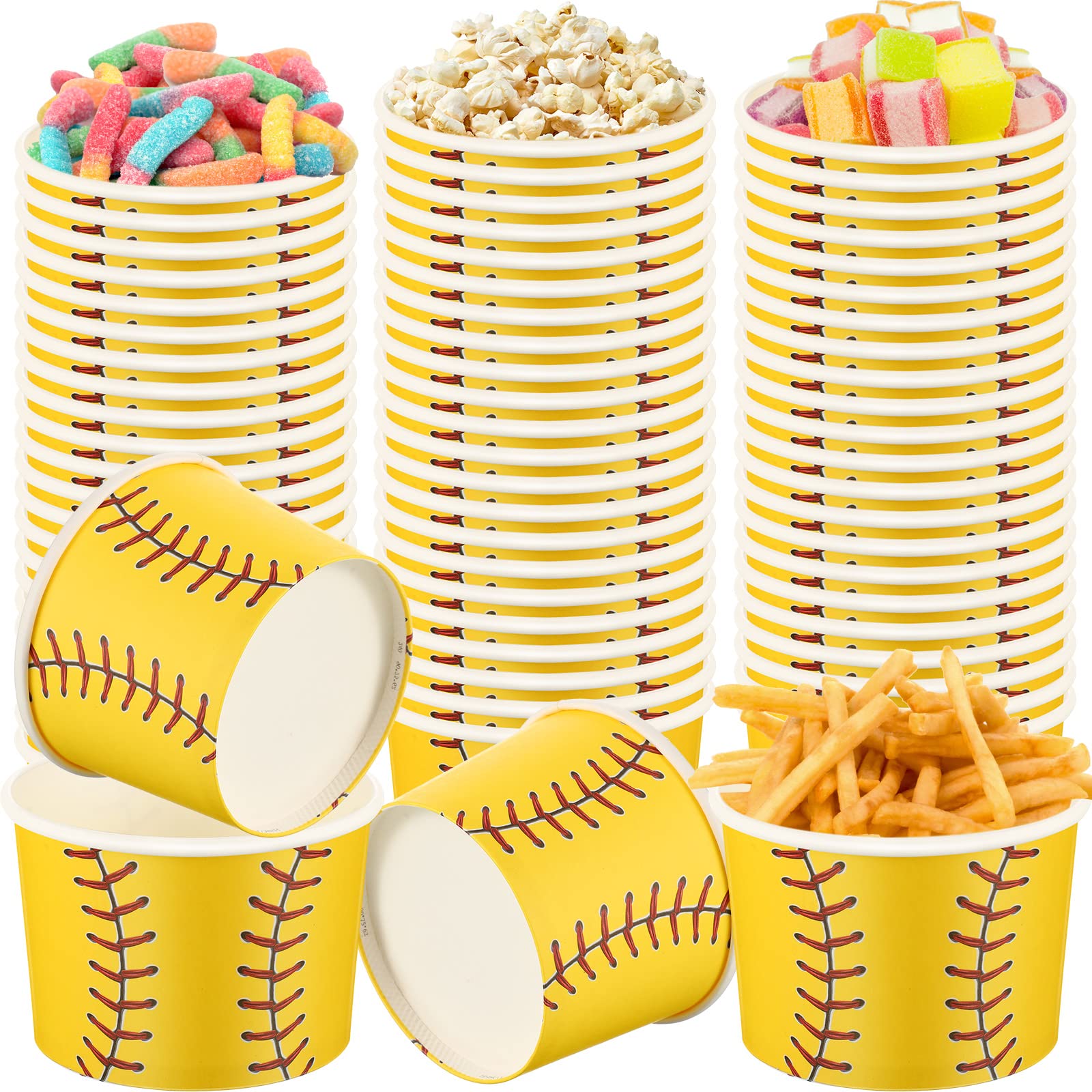 Zubebe 200 Pcs Softball Baseball Ice Cream Bowls 9 oz Softball Snack Bowl Soup Cup Serving Dishes Disposable Paper Food Tasting Cups Baseball Softball Party Supplies Game Day Decorations Dessert Cups