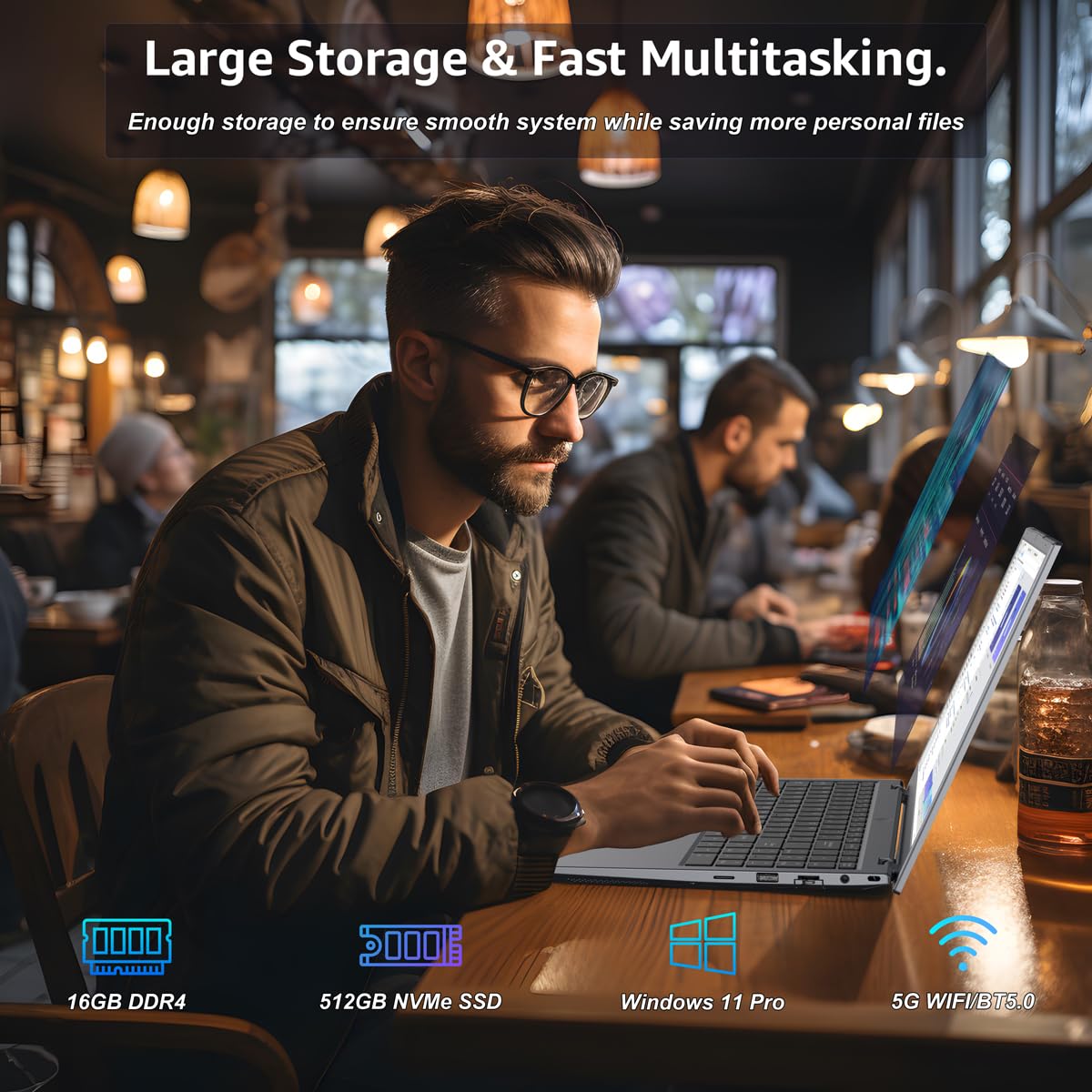 ZENAERO 15.6" Laptop 16GB RAM, 512GB NVMe SSD, 12th Intel Alder Lake-N95 (4C/4T, up to 3.4GHz) FHD IPS Display (1080P)/Full-Function Type-C/Gigabit Ethernet/BT5.0/Windows 11 Pro Notebook Computer