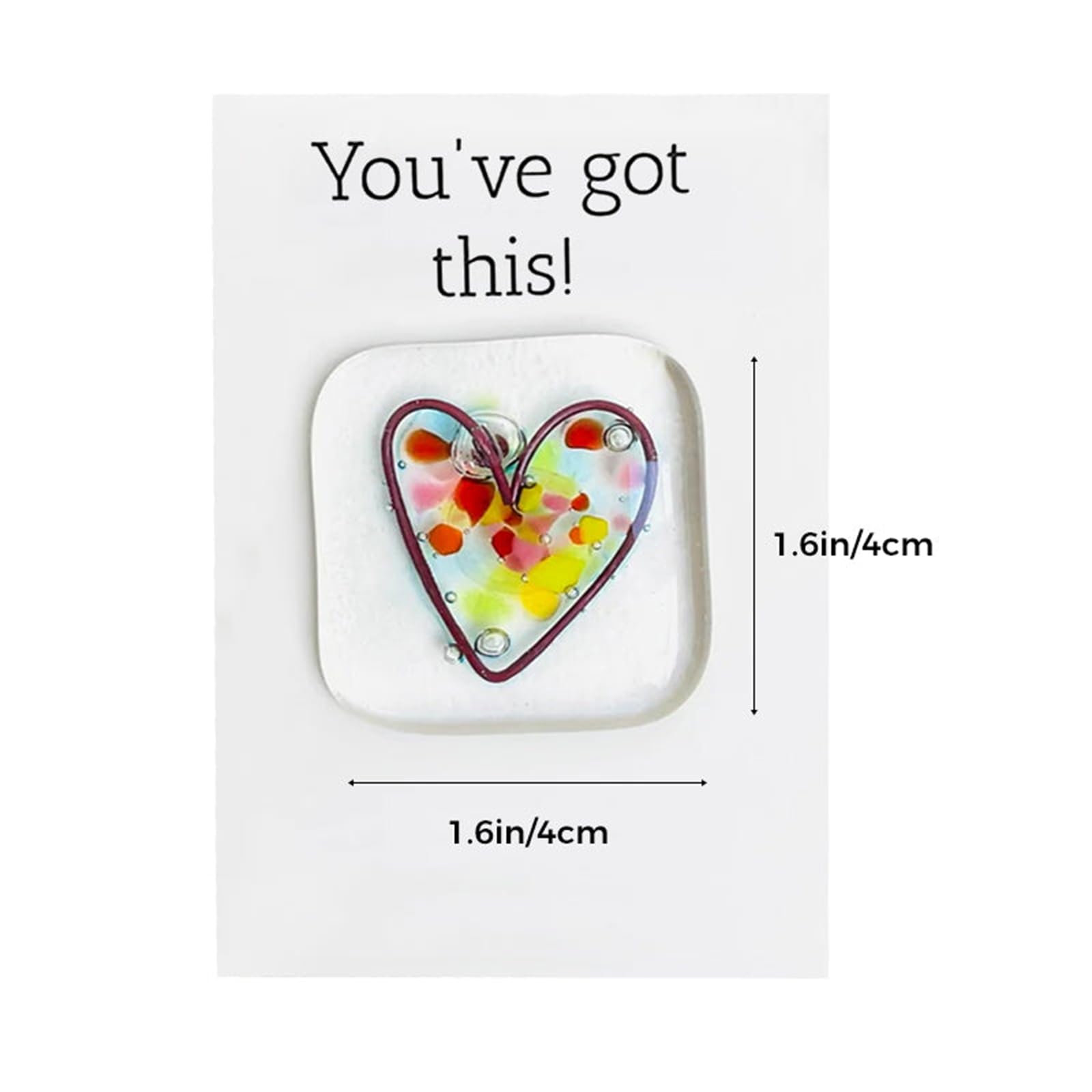 VAcsax Fused Resin Heart Pocket Token,Pocket Heart Token with Greeting Card,Cute Decorative Greeting Card (Colorful,You've Got This)