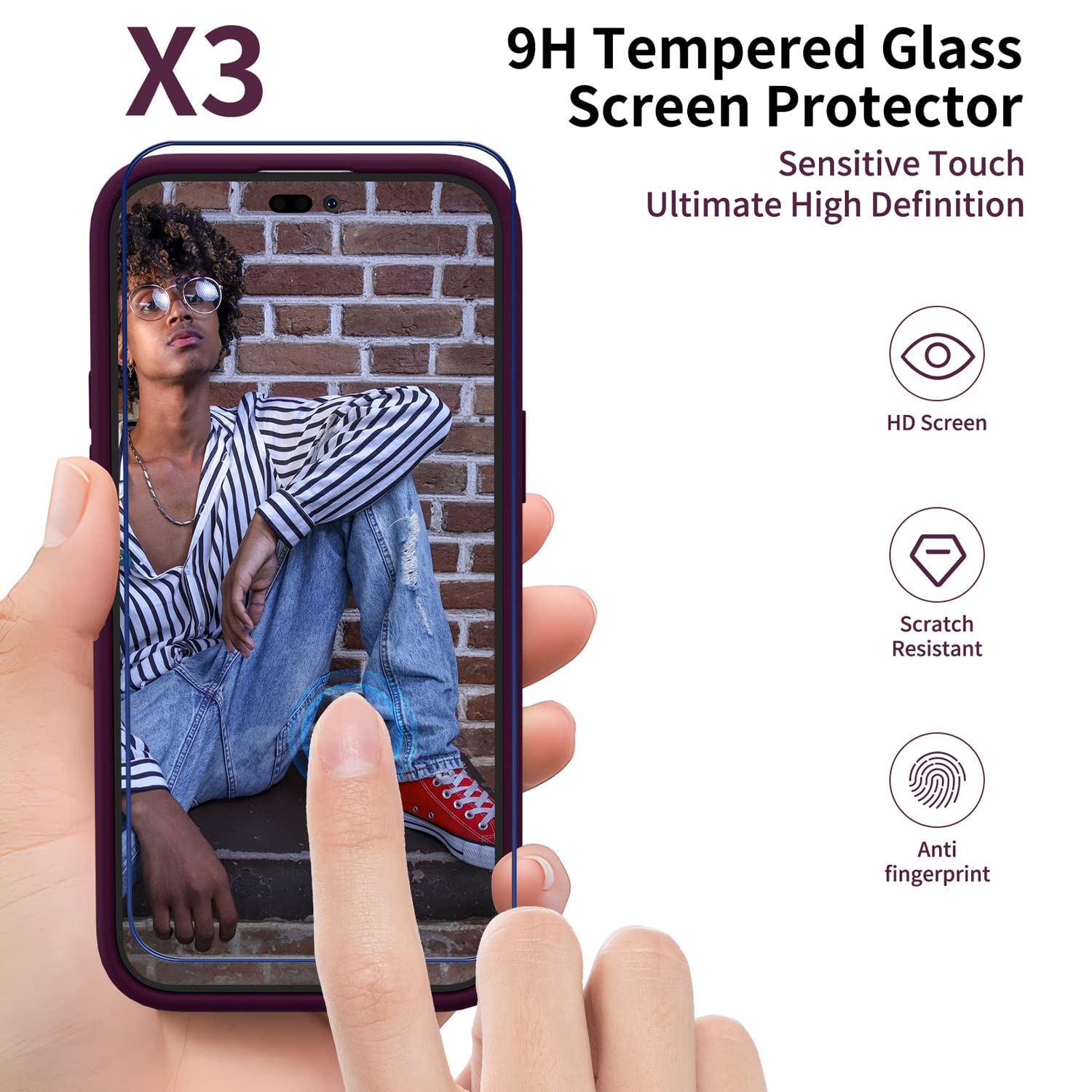 Uluck Compatible with iPhone 14 Pro Max Case,Silicone 14 Pro Max Case with Screen Protector Tempered Glass,Full-Body Shockproof Anti-Scratch Microfiber Lining for 14 Pro Max phone Case - Black