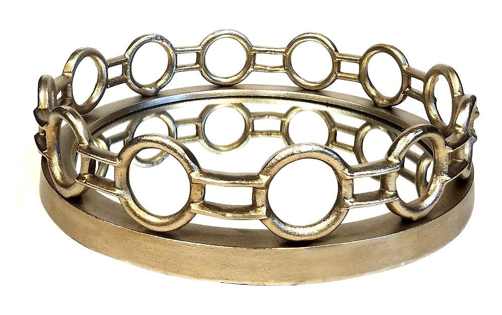 ZUCCOR 15" Athens Round Serving Tray With Mirror, Made with Cast Aluminum in ANTIQUE BRASS PLATED | Ornate Decorative Tray | Jewelry Holder - 12.3" x 12.3" x 3.4"