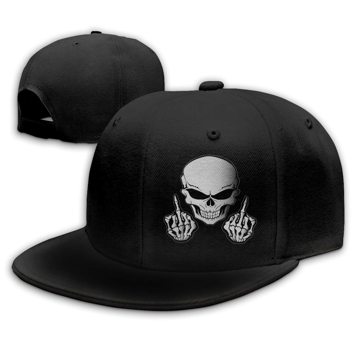 Skull Middle Finger Flat Bill Hat Snapback Hats for Men Baseball Cap Fitted Trucker Mens Cool Rock N Roll Caps for Mens Dad Fitted Adjustable Hip Hop