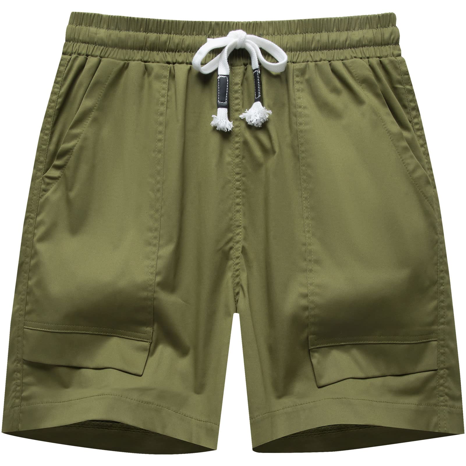 XinYangNi Womens Elastic Waist Drawstring Comfy Cotton Loose Fit Bermuda Multi Pockets Wid Leg Shorts Army Green US 2XL