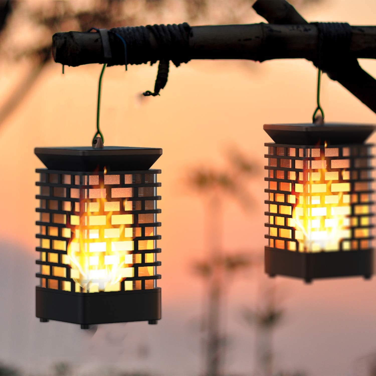 YEHOBU Solar Lanterns Lights 2 Pack- 99 LEDs Solar Lanterns Dancing Flickering Flame for Christmas Decorations- IP65 Waterproof Hanging Outdoor Solar Lights for Garden Porch Patio Balcony Yard Pathway