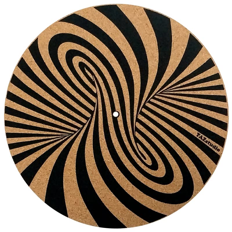 TazStudio Premium slipmat - Cork Turntable Mat for Better Sound Support on Vinyl LP Record Player - Cork mat Original Geometric Design Psychedelic Geometric spiral Art [4mm Thickness]-m7