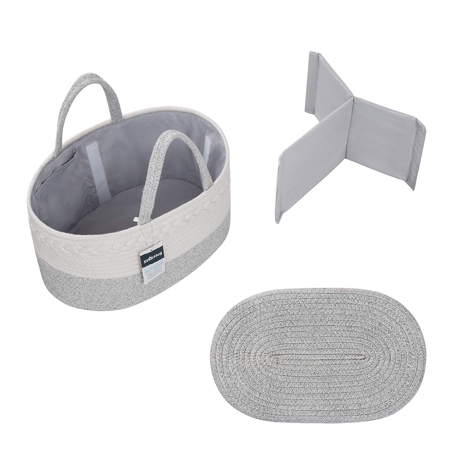 StarHug Baby Diaper Caddy Organizer β Baby Shower Basket with 2 Inner Pockets, Cleanable Interior, 100% Cotton Rope, Eco-Friendly, Large
