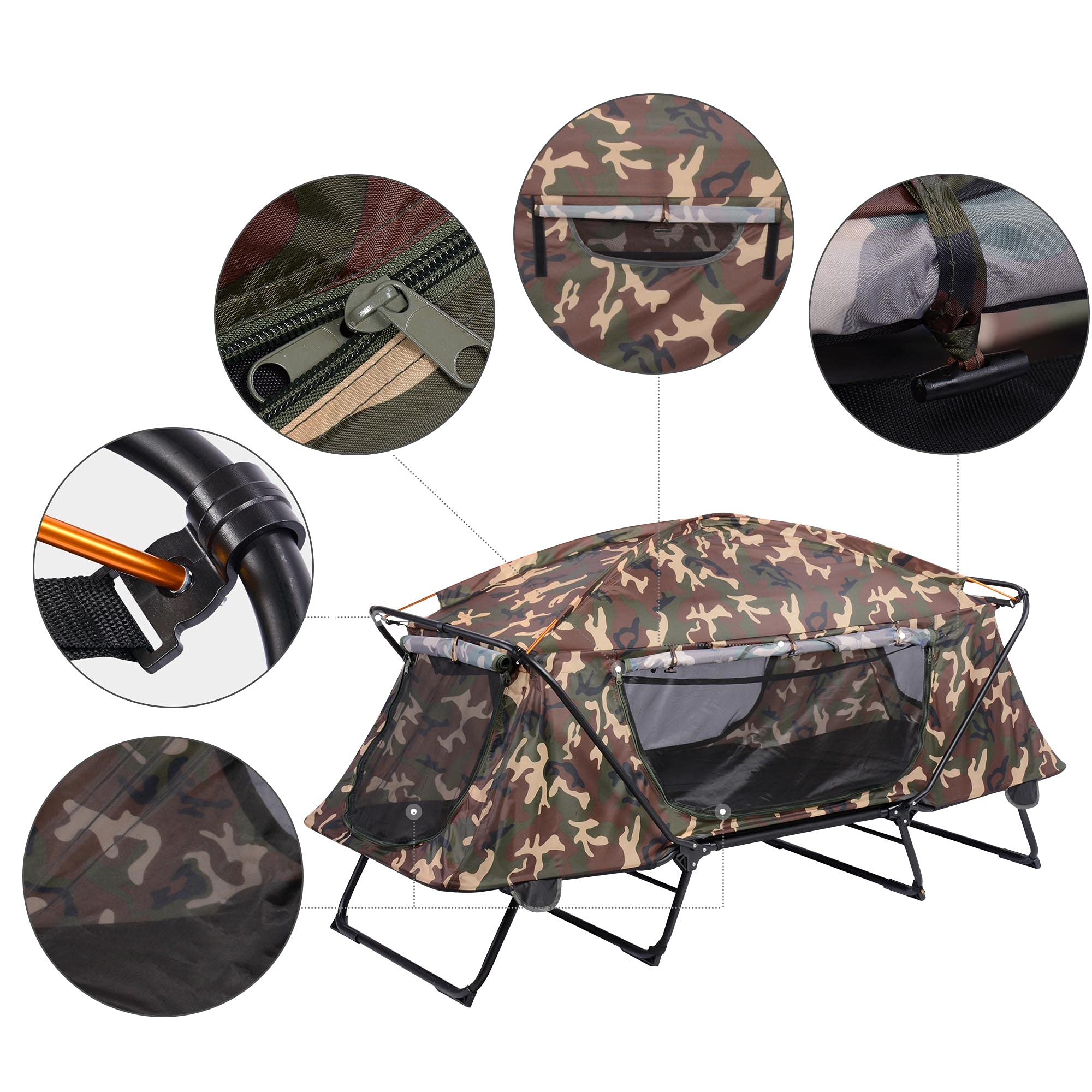 Yescom Folding Tent Cots Oversized Tent Cot Portable 1-Person Waterproof Tent Durable Camping Bed with Carry Bag Rain Fly Bag for Outdoor Camping Picnic & Hiking, Camouflage