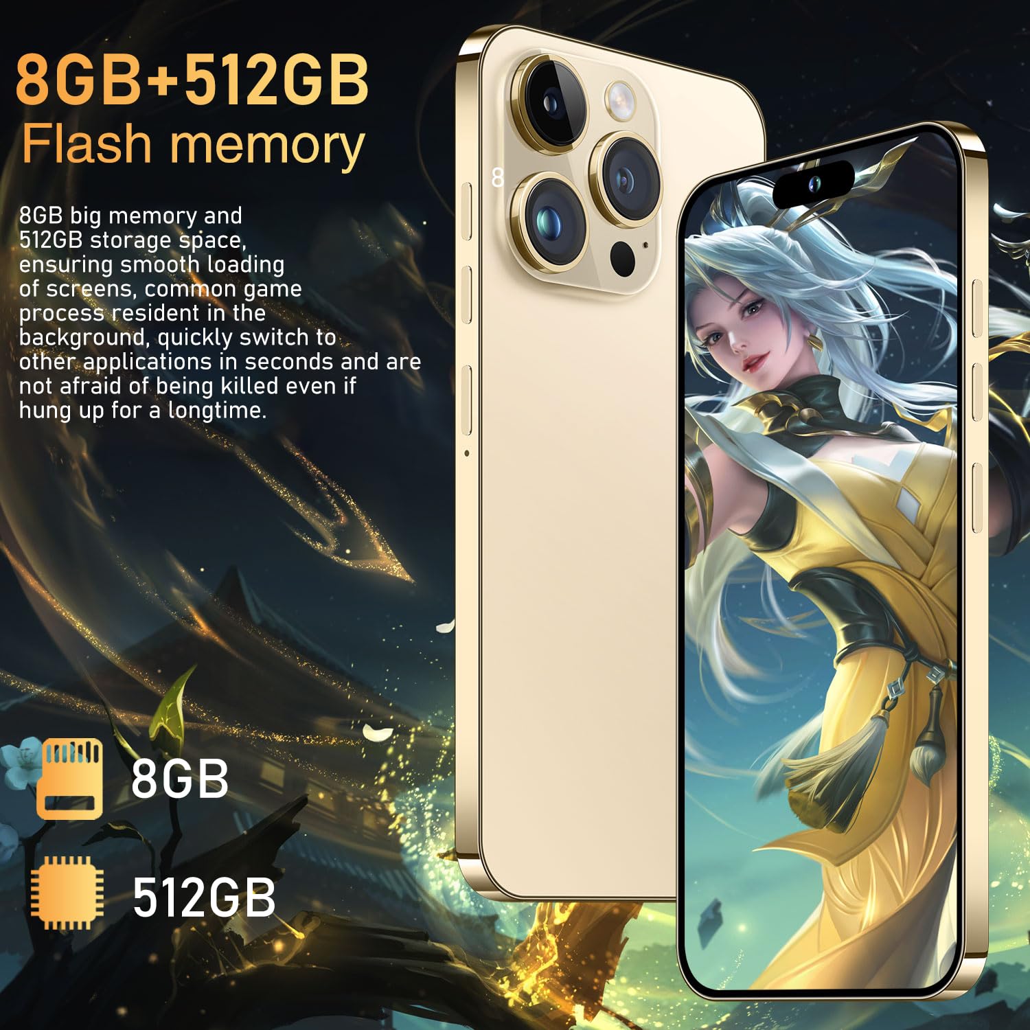 xixaomiro i14Pro 5G Cell Phone, Unlocked Android Smartphone, 8GB+512GB, 6.8'' FHD LCD Display Screen, 13MP+48MP Camera, 5000mAh Long Battery Life, Dual Sim Card,1TB Expandable Storage (Black)