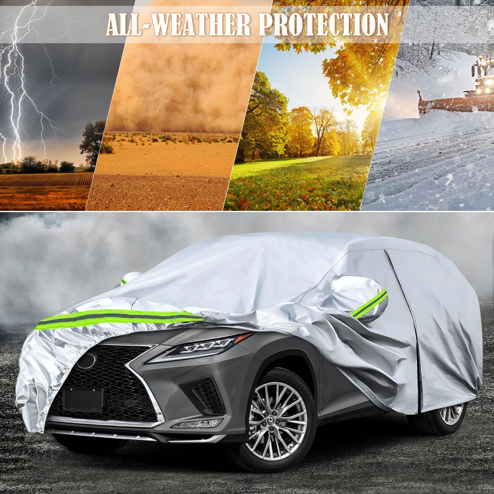 Waterproof Car Covers Replace for 2008-2024 Lexus RX350 RX450H, 6 Layers All Weather Custom-fit Car Cover with Zipper Door & Windproof Bands for Snow Rain Dust Hail Protection (RX)