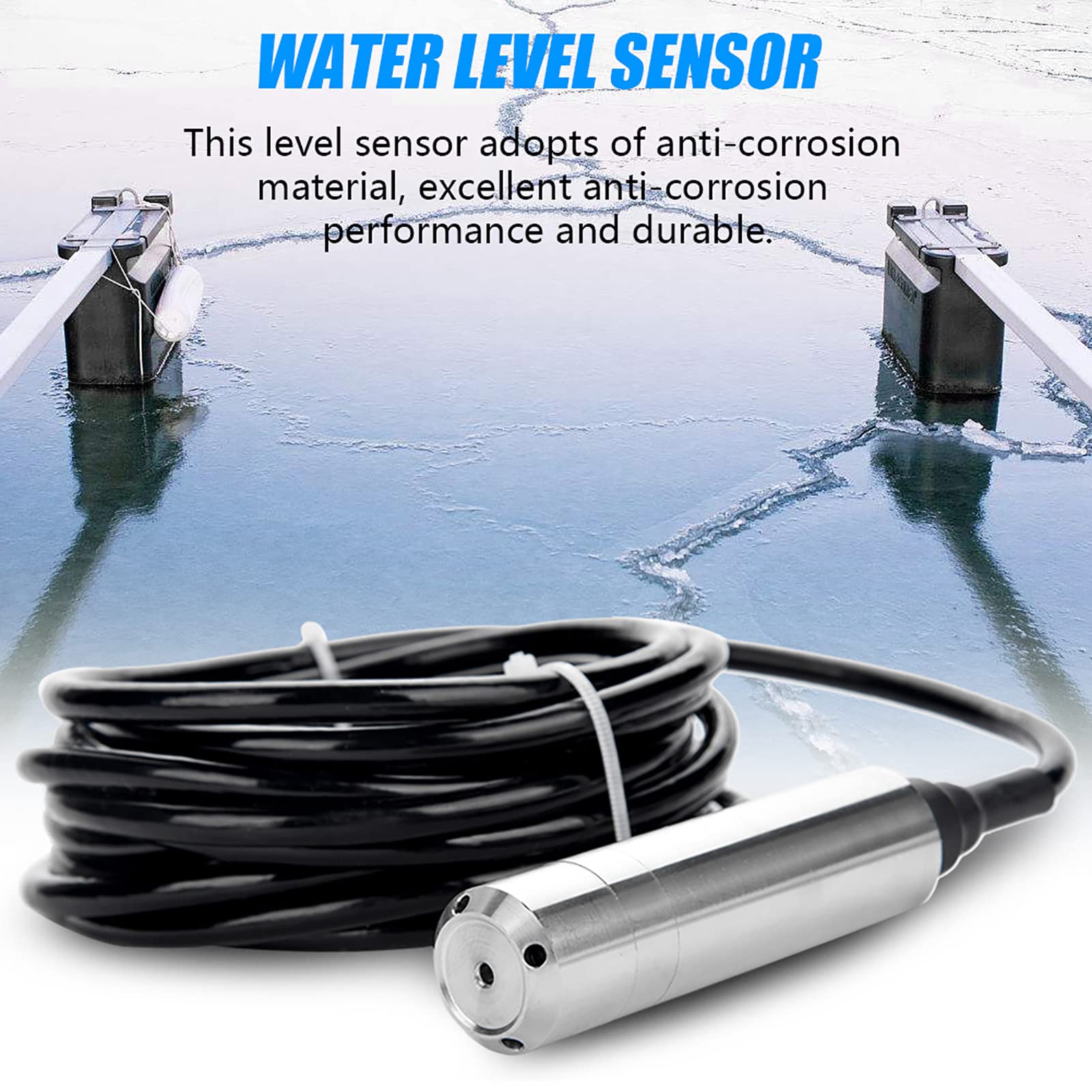 Water Level Sensor, 4-20mA Throw in Type Water Level Sensors, Anti Bending 0 5m Range Depth Input Liquid Level Transmitter, 6m/19.7ft, 316 Stainless Steel, with Waterproof Cable